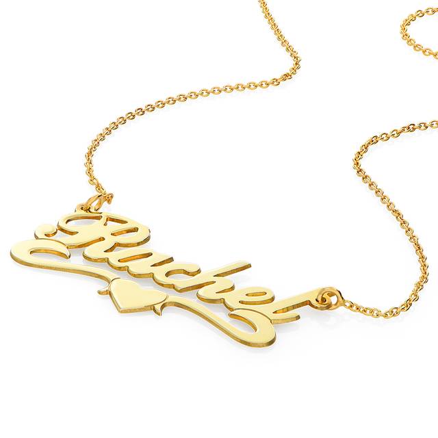 Double Thickness Underline Heart Name Necklace In 18k Gold Plating My
