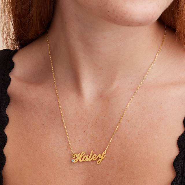 Hollywood Small Name Necklace with 0.05 CT Diamond in 18K Gold Vermeil ...