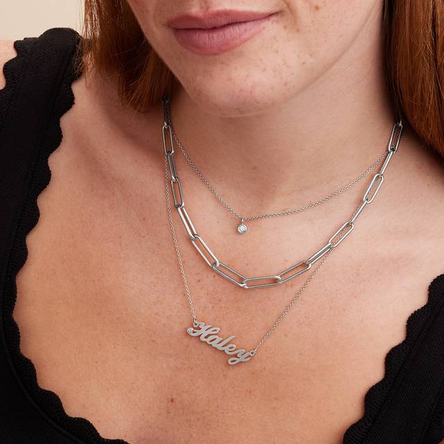 Hollywood Small Name Necklace with 0.05 CT Diamond in Sterling Silver ...