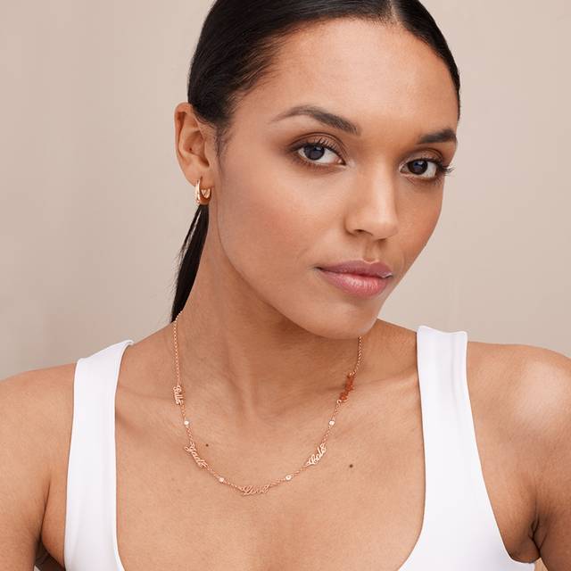 Heritage Multiple Name Necklace with Diamonds in 18K Rose Gold Vermeil ...