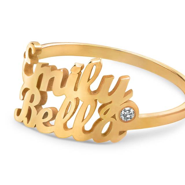 Script Double Name Ring with Diamond in 18K Gold Plating | My Name Necklace Canada