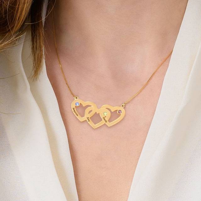 Intertwined Hearts Necklace with Birthstones in 10K Solid Yellow Gold ...