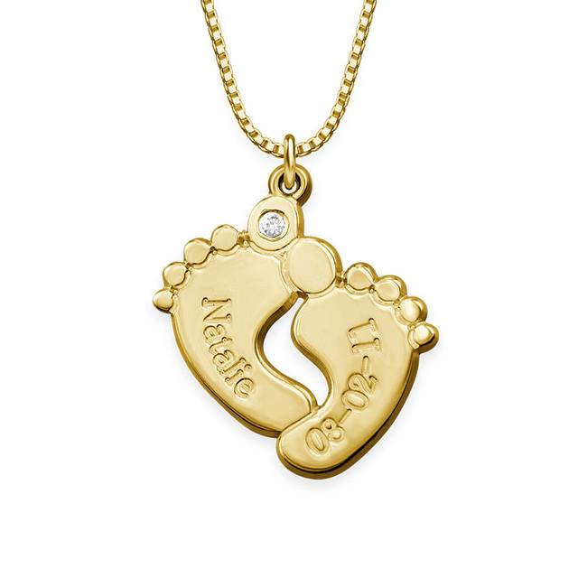 Engraved Baby Feet Necklace with Diamond in 18K Gold Plating | My Name ...