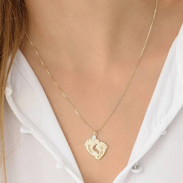 Engraved Baby Feet Necklace with Diamond in 18K Gold Plating | My Name ...