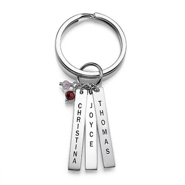 Personalized Bar Keychain with Birthstones in Sterling Silver | My Name ...