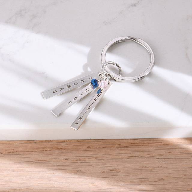Personalized Bar Keychain with Birthstones in Sterling Silver | My Name ...