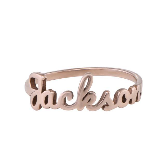 Script Name Ring in 18K Rose Gold Plating | My Name Necklace Canada