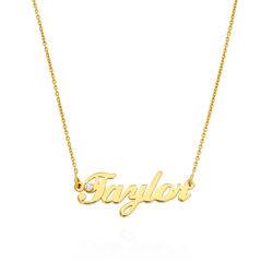 Hollywood Small Name Necklace with 0.05 CT Diamond in 18K Gold Vermeil ...