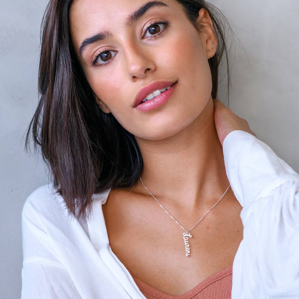 Vertical Cursive Name Necklace with Diamond in Sterling Silver | My ...